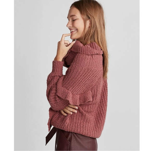 Express | Sweaters | Express Rose Pink Ruffle Knit Cowl Neck Sweater ...